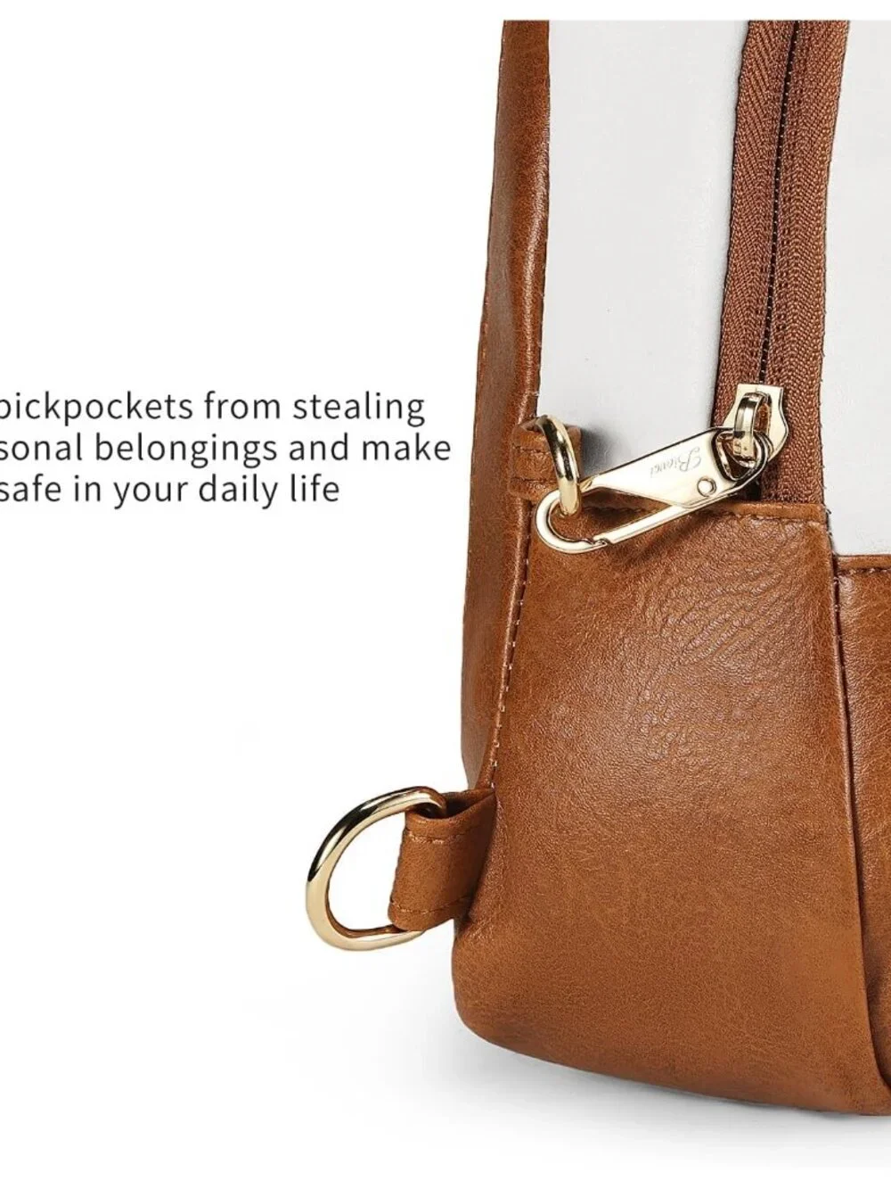 Bags | Women Beige Brown Anti Theft Small Sling Zipper Lock Vegan ...